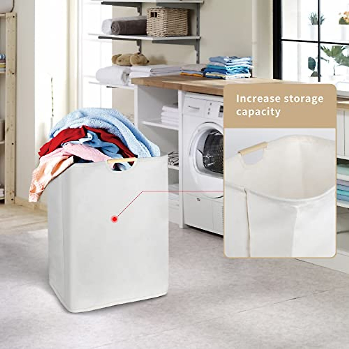 NONAKO 56L Large Laundry Baskets - Collapsible Clothes Hamper with Waterproof Lining, Durable Linen Laundry Bin for Bedroom, Laundry Room, Closet, Bathroom, Laundry Bag Stands Up Well