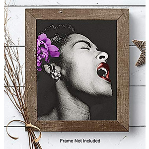 Billie Holiday Poster - African American Wall Art - Black Wall Decor - Gift for Singer, Performer, Black History - 8x10 Wall Art for Bedroom, Living Room, Jazz Music Studio - Lady Sings the Blues