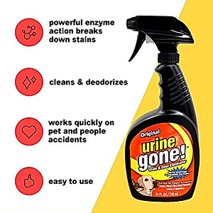 Urine Gone Stain & Odor Eliminator: Professional Strength Fast-Acting Enzyme-Based Solution, Instantly Penetrates and Neutralizes into the Fibers of a Carpet, Stops Pets from Remarking