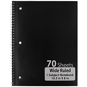 Emraw Single Subject Notebook Spiral with 70 Sheets of Wide Ruled White Paper - Set Includes: Red, Black, Purple, & Blue Covers (4 Pack)