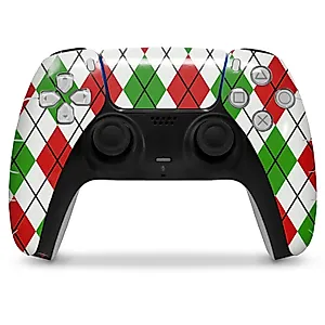 WraptorSkinz Skin Wrap compatible with Sony PS5 DualSense Controller Argyle Red and Green (CONTROLLER NOT INCLUDED)