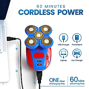 Encore The Barber 360 Bald Head Shaver 5 in 1 Attachments Grooming Kit Rechargeable Electric Hair Shaver Wet Or Dry with Pop-up Beard Moustache Trimmer Barber Grade