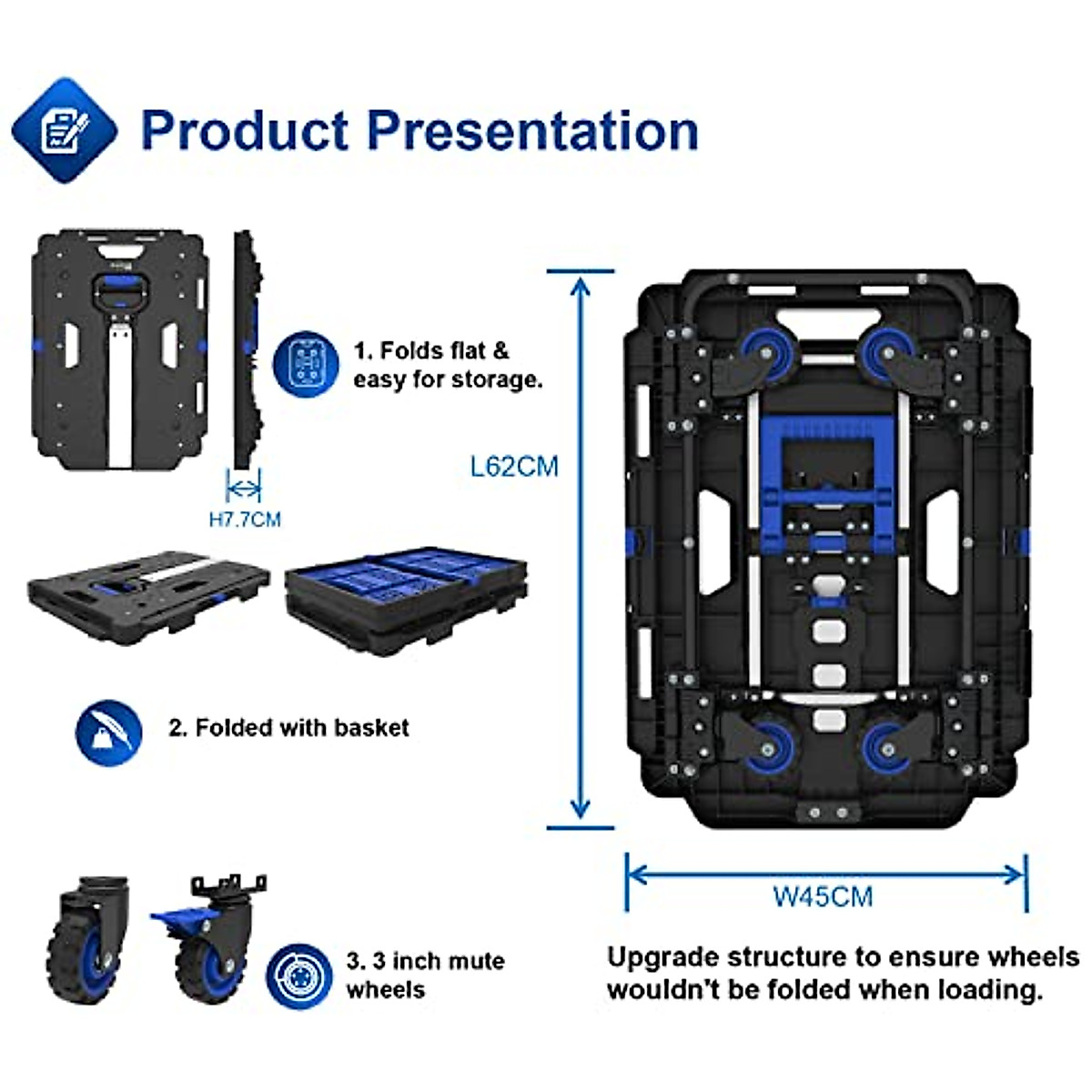 Push Cart Foldable Platform Hand Truck 300lb Weight Capacity with 360 Degree Swivel Wheels Can Splice Together with Handle, Black