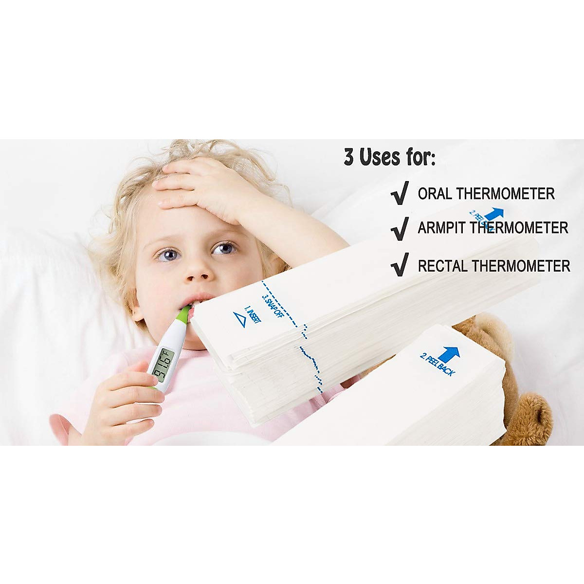 100 Pack Digital Thermometer Probe Covers - 4.74 x 1.10 Inches - Universal Covers for Oral,Armpit,Rectum Electronic Thermometer - Disposable, Sterile & Sanitary