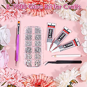 Audab B7000 Jewelry Adhesive Glue with Rhinestones for Crafts, 2100Pcs Flat Back Gems Crystal Rhinestones with Tweezer Dotting Tools Clear Glue for DIY Clothes Fabric Shoes Jewelry Making Nail Art