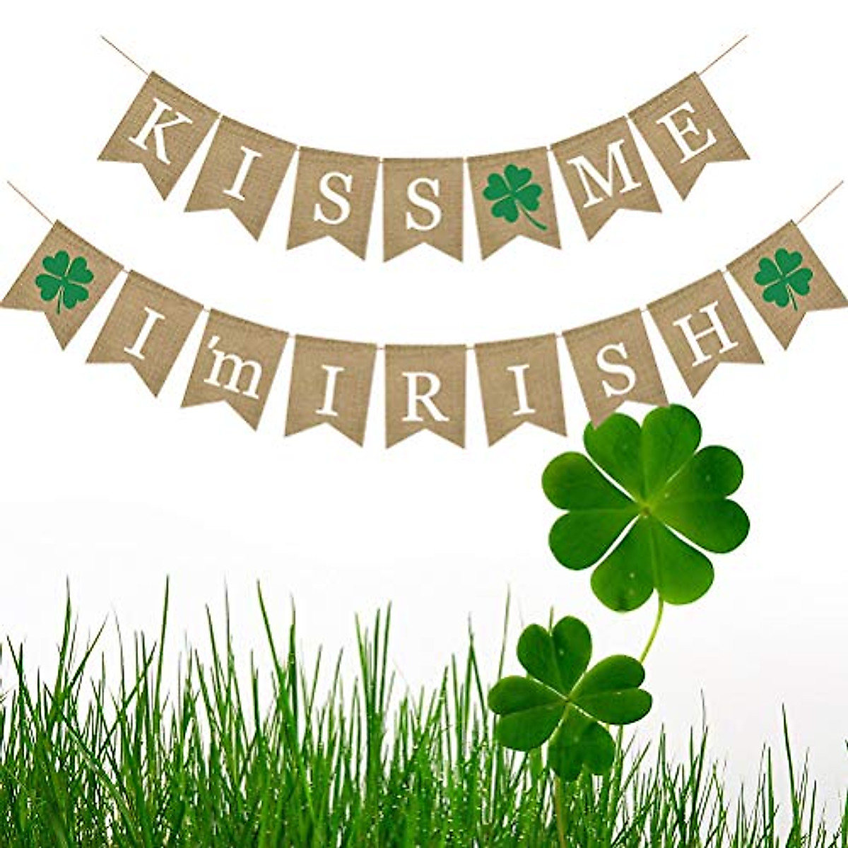 Best Party Decor Amosfun st Patricks Day Decorations for The Home KISS ME I'm Irish Shamrock Burlap Banner Four- Leaf Clover Bunting Garland St. Patrick Day Decorations (C Type)