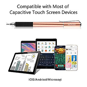 Mixoo 2-in-1 Precision Disc & Fiber Stylus with Replaceable Tips for Capacitive Touch Screen Devices (Black/Rose Gold)