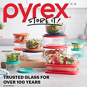 Pyrex Simply Store Glass Food Storage Container, Snug Fit Non-Toxic Plastic BPA-Free Lids, Freezer Dishwasher Microwave Safe, 7 Cup
