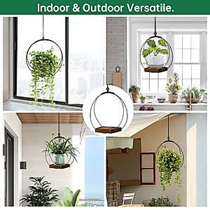 hismocal Hanging Planters for Indoor Plants, Black Plant Hanger Indoor with Sturdy Wood Base, Modern Boho Macrame Plant Hanger, Hanging Wall Ceiling Window Home Decor (Plants/Pots Not Included)
