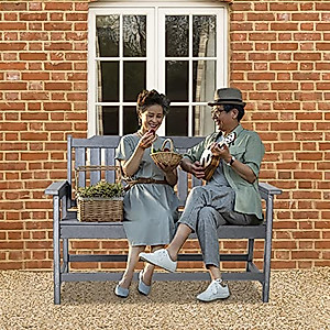 VOQNIS Outdoor Porch Bench, HDPE All-Weather Corrosion Resistant Material for Patio Deck, Garden (Grey)