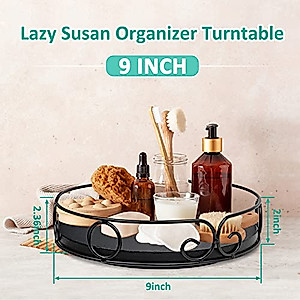 Lazy Susan Organizer Turntable 9inch, TGGDGG Lazy Susan Turntable for Cabinet Kitchen Pantry Fridge Bathroom Storage and Organization, Spice Rack -Wood, Black, 9''
