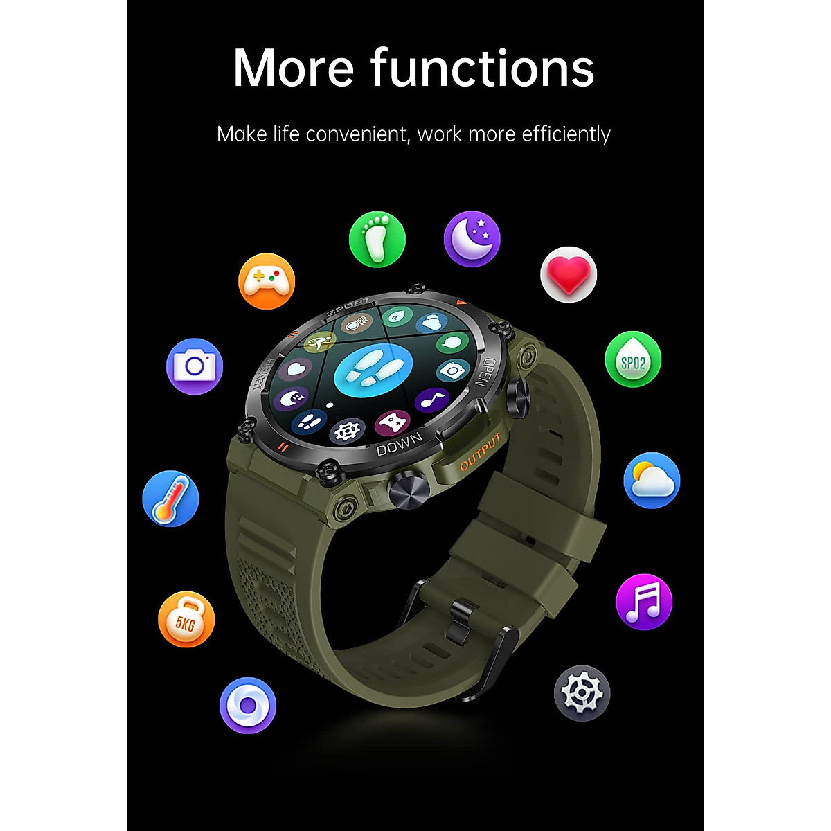 SEDSEY Smart Watches for Men Rugged Tactical Fitness Watch with Call (Answer/Dial Calls) Heart Rate Sleep Monitor 100+ Sport Modes 1.39" HD Waterproof Sport Smartwatch for Android iOS Phone (Black)