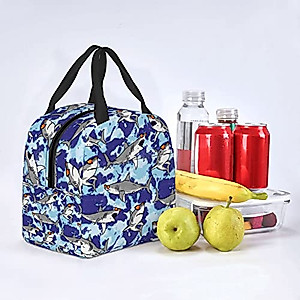 Majoug Funny Shark Lunch Bags Cooler Tote Organizer Bags Reusable Lunch Box
