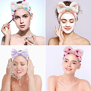 Coral Fleece Makeup Headbands with Bowknot, Face Washing Shower Headwraps for Women and Girls, Birthday Party Supplies 8PCS (Bow Hair Band-D)