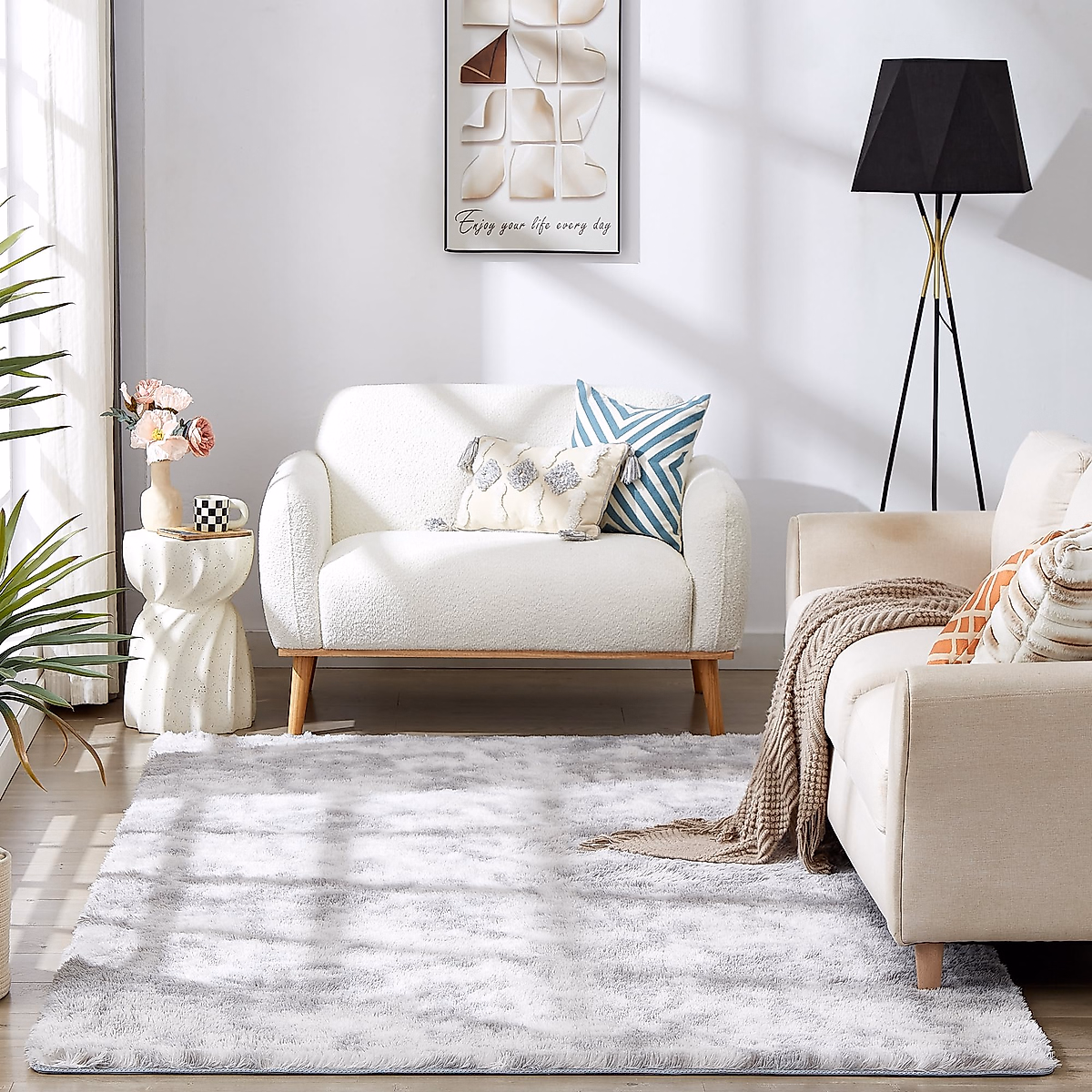 FASSWFASS Area Rugs 8x10,Living Room Rug Fluffy Comfortable Large Area Rug Bathroom Rugs Non Slip Bottom Washable Tie Dye Used for Bedroom,Kids Room Living Room Nursery Rug Grey 8 * 10