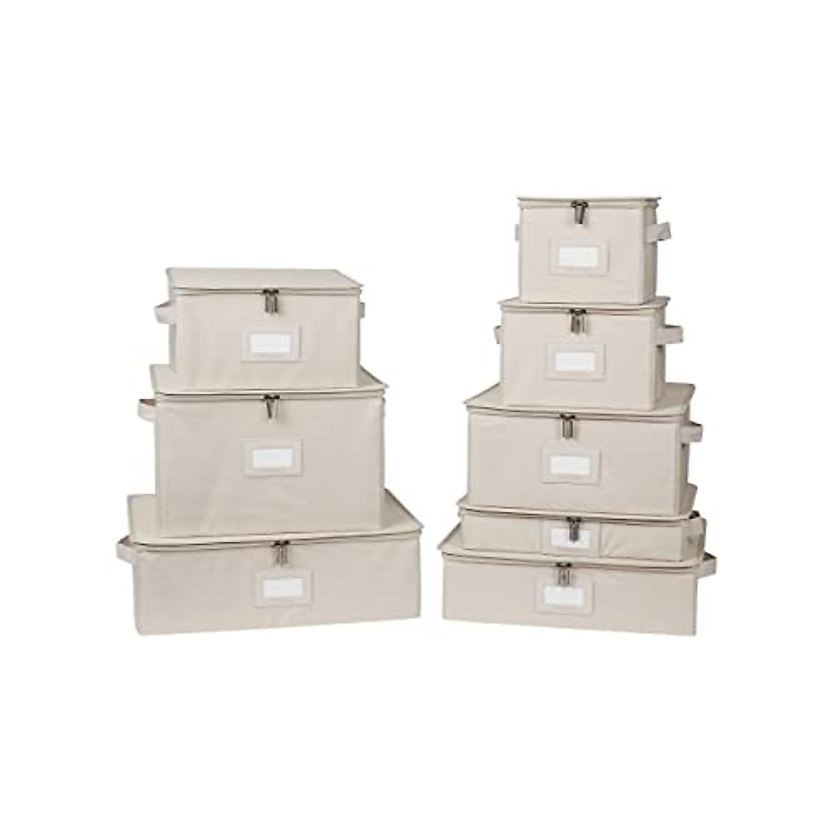 Covermates Keepsakes Dish Storage Box – Stackable, Reinforced Handles, China Storage-Beige Heather