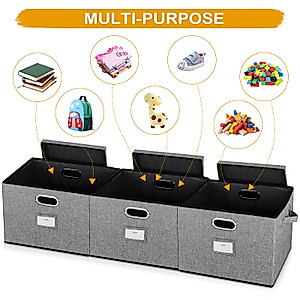 Lukeline Large Toy Box, Stackable Toy Storage Organizer, Collapsible Toy Box Chest with Lid for Nursery, Playroom, Closet, Set of 3