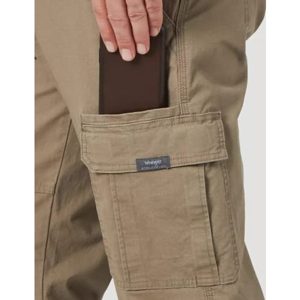 Men's Wrangler Relaxed Fit Flex Cargo Pants Barley Hidden Tech Pocket Straight Leg Flat Front (34x30)