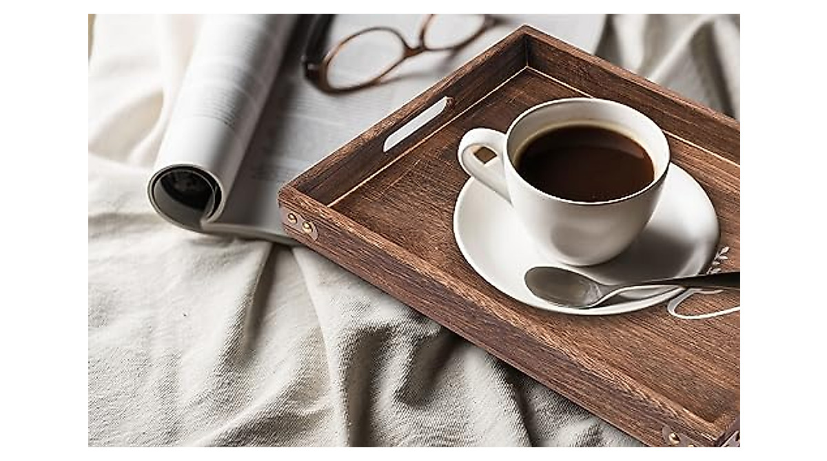 Rustic Wooden Coffee Serving Tray with Handles