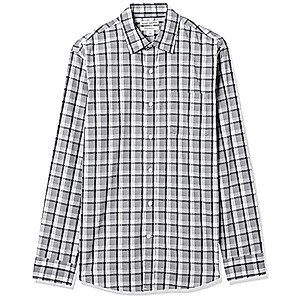 Amazon Essentials Men's Regular-Fit Long-Sleeve Casual Poplin Shirt, Grey Plaid, Large