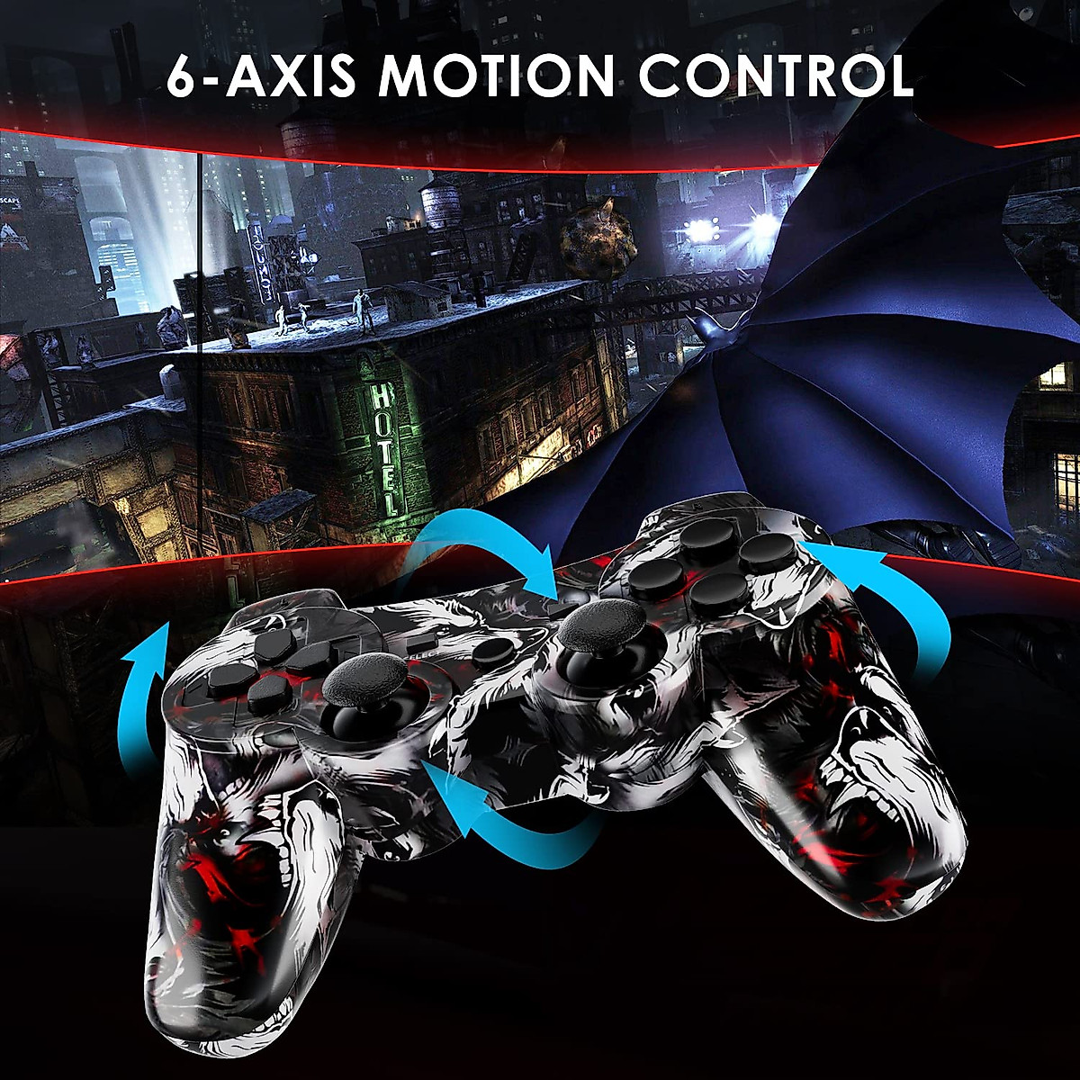 Boowen Wireless Controller for PS3, Controller for Sony PlayStation 3, 6-Axis High-Performance Motion Sense Dual Vibration Upgraded Gaming Controller, Compatible with PlayStation 3(Cyberpunk+Wolf)