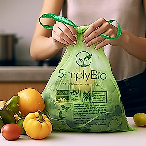 Simply Bio 3 Gallon Compostable Trash Bag with Drawstring, Heavy Duty Extra Thick 1 Mil, 50 Count, 11.36 Liter, Small Kitchen Food Scrap Trash Bags, ASTM D6400, US BPI and Europe OK Compost Certified