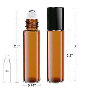 LotFancy Essential Oil Roller Bottles, 6pc 10ml Amber Glass Bottle with Stainless Steel Roller Balls and Caps, Leakproof Perfume Bottles for Travel, Includes 2pc 4ml Droppers