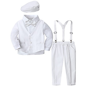 A&J DESIGN Baptism Outfits for Babyboys Toddler Christening Formal Suits with Hat White 3T
