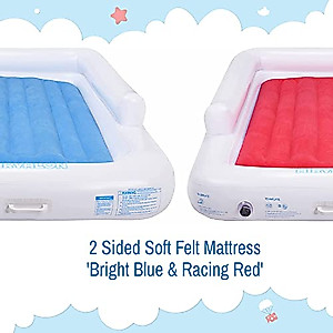 Airvalon Inflatable Toddler Travel Bed with Fitted Bed Sheet + Pump | Portable Toddler Bed for Kids | Toddler Air Mattress | Kids Air Mattress - Blue/Pink