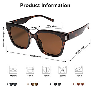 SOJOS Polarized Sunglasses for Women Men Trendy Square Glasses SJ2149 with Dark Brown Tortoise Frame/Brown Lens