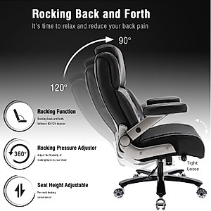 Big and Tall Office Chair 400lb- Adjustable Lumbar Support, Heavy Duty Metal Base, High Back Large Executive Office Chair, Computer Desk Chair Ergonomic Design for Back Pain, Black