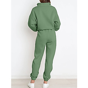 Prinbara Women 2 Piece Outfits Sweat Set 2024 Fall Oversized Sweatshirts Jogger Sweatpants Lounge Sets Tracksuit Dark Green Small