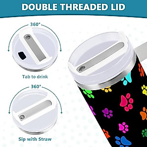 MCHIVER Color Paw Prints 40 oz Tumbler with Handle and Straw Stainless Steel Vacuum Water Bottle Leak-proof Travel Coffee Mug Insulated Tumbler for Office Car Home