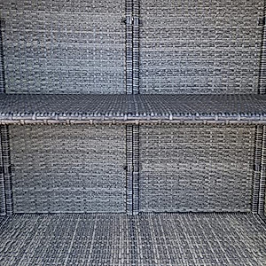 MCombo Patio Bar Set, Wicker Outdoor Table and 2 Stools, 3 Piece Patio Furniture with Storage for Poolside, Backyard, Garden, Porches 6085-1201 (Grey)