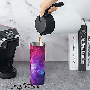 Tangopi Pink Purple Galaxy 20 oz Tumbler with Lid and Straw Insulated Travel Coffee Mug Reusable Spill Proof Coffee Cups Stainless Steel Water Bottle for Hot and Cold Drinks
