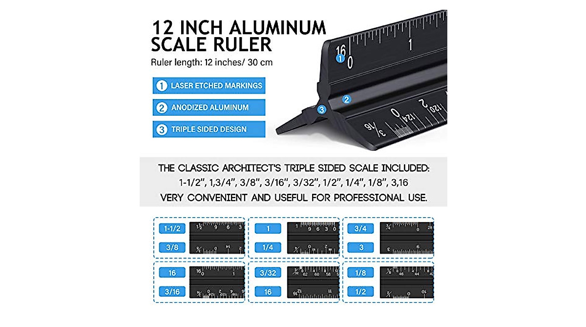10 Piece Architectural Scale Ruler Set for Engineers & Students