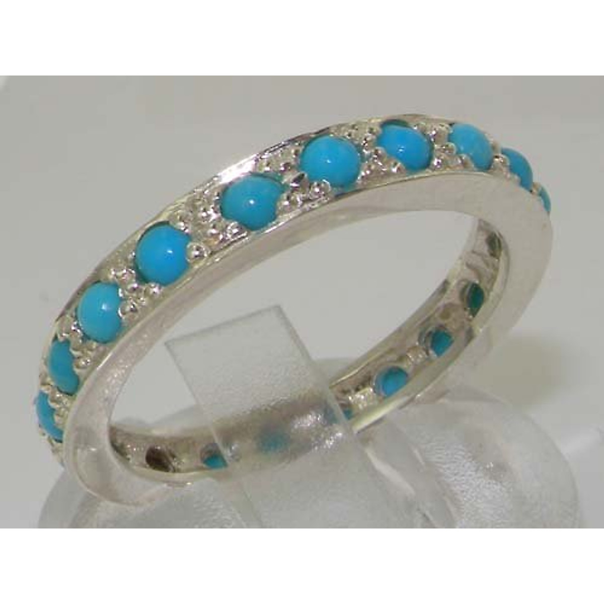 LetsBuyGold 925 Sterling Silver Real Genuine Turquoise Womens Eternity Ring - Size 7