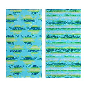 Tommy Bahama - Beach Towel Set, Soft Cotton Terry Beach Essentials, Highly Absorbent & Fade Resistant (Ombre Fish/Ombre Turtle Green, 2 Piece)