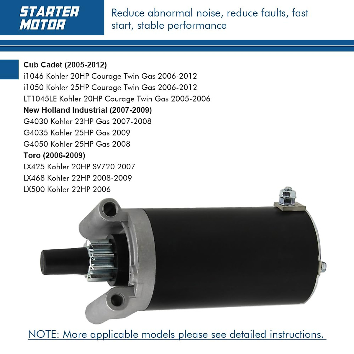 Starter Motor Fit for 2005 Kohler Courage Engines 20HP 23HP 25HP 27HP with Replace OE # 32-098-01 32-098-01S 32-098-03 32-098-03S 32-098-04 32-098-04S