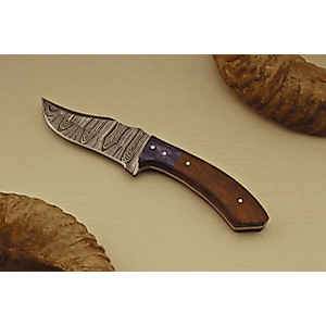 Custom Handmade Full Tang Damascus Steel Hunting Camping Skinner Knife - Wood Handle | Sheath | EDC