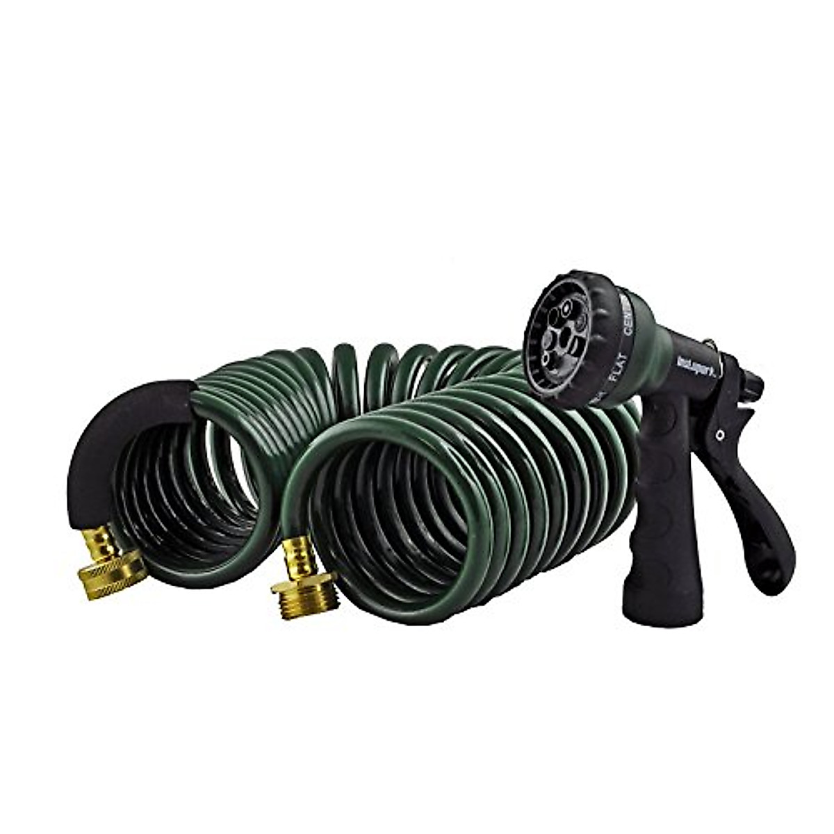 Instapark GHN-06-25 Heavy-Duty EVA Recoil Garden Hose 25ft with 7-Pattern Spray Nozzle, Green, 25 Foot