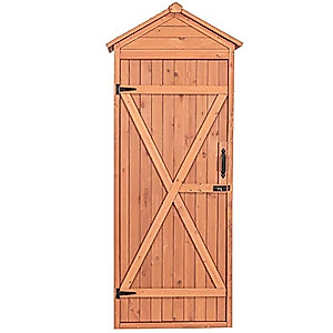 Leisure Season VSD9381 Vertical Shed with Drop Table - Brown - Wooden Tool Storage Cabinet with Shelves - Lockable House, Garden, Patio, Backyard Organizer - Outdoor Hardware Enclosure Unit - Cedar