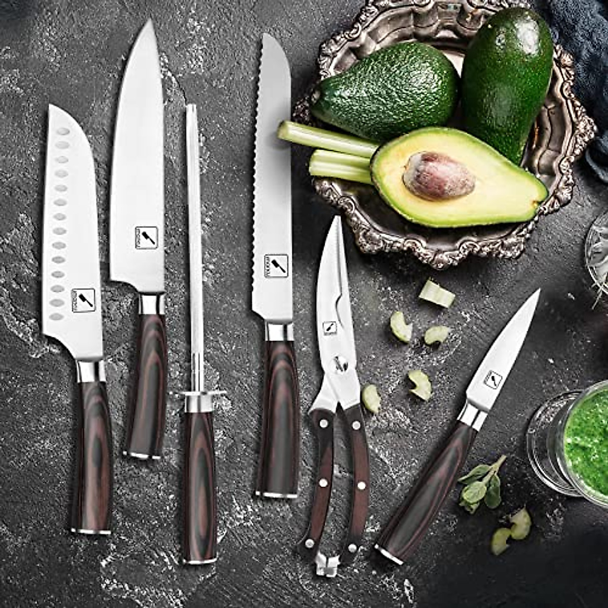 Knife Set, imarku 16-Piece Premium Kitchen Knife Set, Ultra Sharp Japanese Stainless Steel Knife Set with Block and Knife Sharpener, All-in-one Practical Knives Set for Kitchen, Father Day Gifts