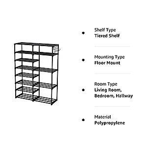 Tribesigns 8 Tiers Shoe Rack Shoe Shelf Shoe Storage Organizer with Side Hooks for Entryway, 24-30 Pairs Metal Shoe Rack Taller Shoes Boots Organizer