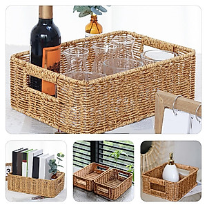 VOSAREA Wicker Baskets Rattan Woven Baskets Seagrass Storage Baskets for Shelves Rectangular Basket Rattan Toilet Tank Basket