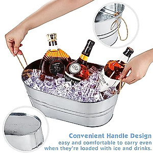 Kochorie 4 Pieces Metal Galvanized Beverage Tubs with Handles Cold Beer Insulated Drink Tub with 4 Ice Scoop and 4 Stainless Steel Tongs Stainless Steel Finish Drink Chiller for Parties