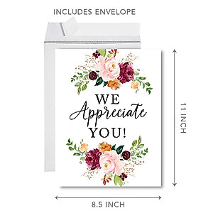 Andaz Press Thank You Jumbo Card, 8.5 x 11 inch, We Appreciate You, Blank Thank You Greeting Card with Envelope, Card for Doctors, Nurses, Essential Workers, Teachers, 1-Pack We Appreciate You Card