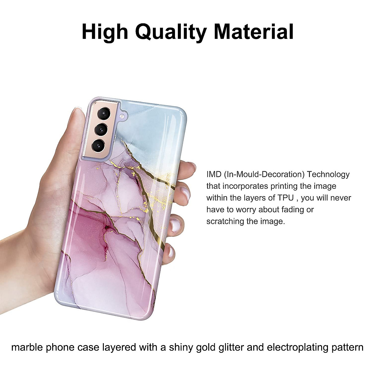 JIAXIUFEN Galaxy S21 Case Gold Electroplated Glitter Marble Slim Shockproof TPU Soft Rubber Silicone Cover Phone Case for Samsung Galaxy S21 5G 6.2 inch 2021 Purple Blue