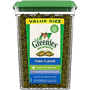 FELINE GREENIES SMARTBITES HEALTHY INDOOR Natural Treats for Cats, Tuna Flavor, 16 oz. Tub
