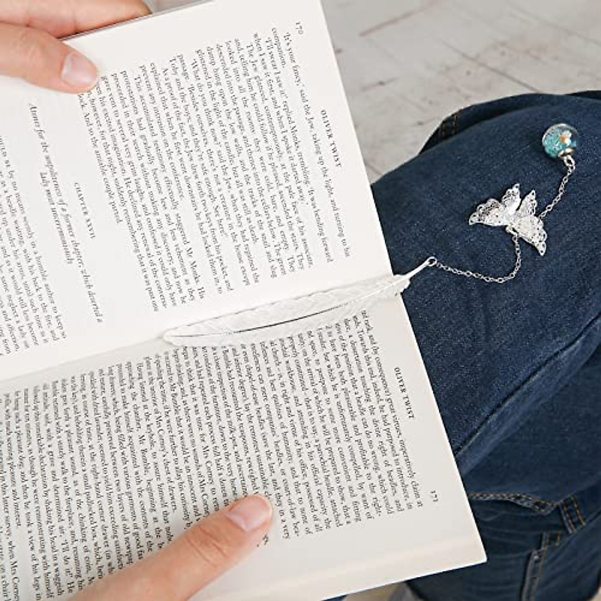 YYwingek Metal Feather Bookmark Book Makers Birthday Gift for Women Teachers Mothers Day 3D Butterfly Chain Book Marks for Book Lover Librarian Readers Lady Kids Girls Boys Female Bookworm